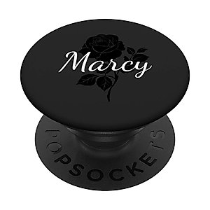Marcy - Floral Black Rose Gray Personalized First Name PopSockets PopGrip: Swappable Grip for Phones & Tablets