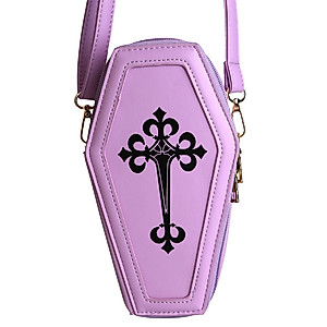 Ondeam Coffin Shape Gothic Shoulder Purses,Christ cross CrossBody Bag Halloween Costume Accessories (Purple)