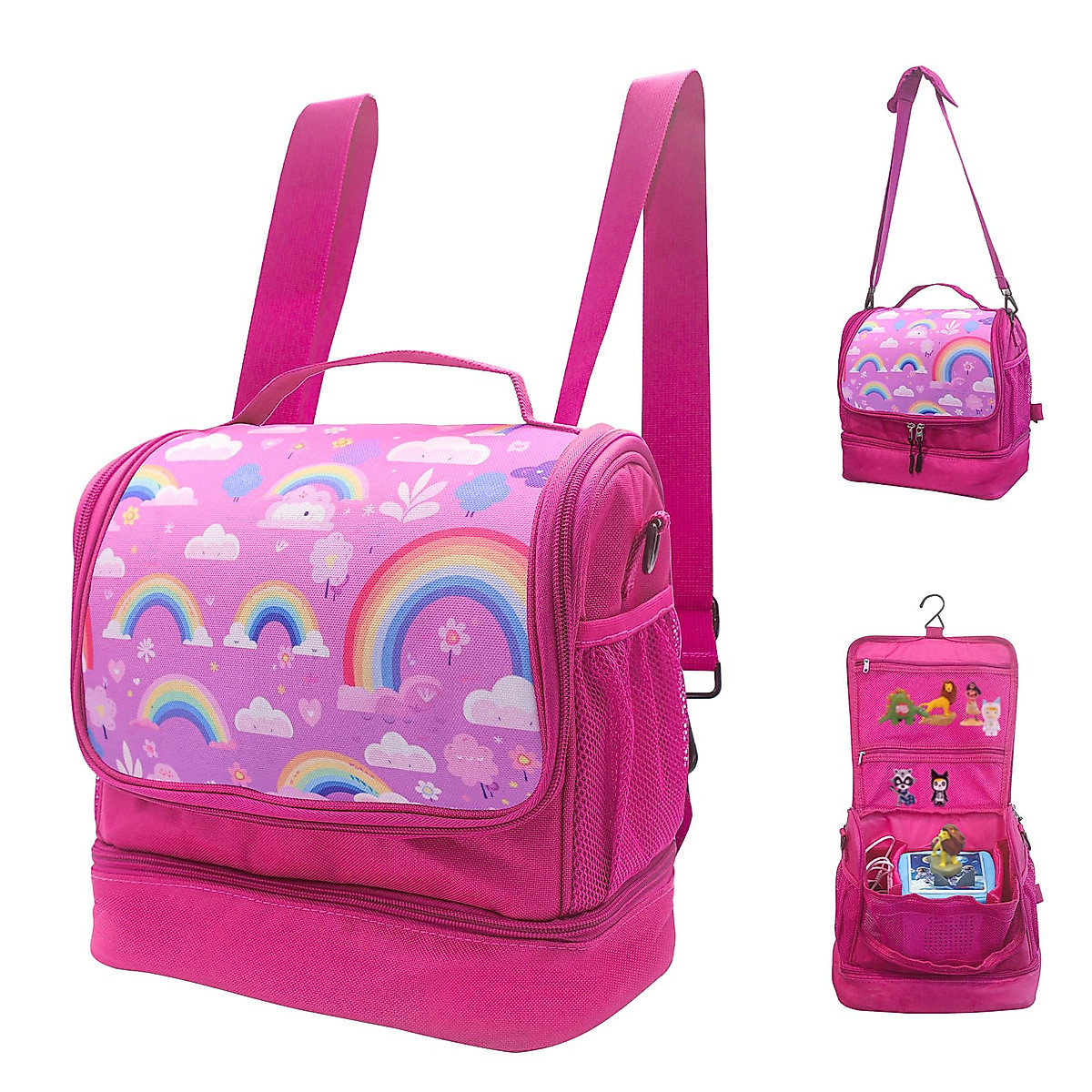 Carrying Case for Toniebox,Backpack Bag for Toniebox Starter Set , Tonie Figures ,Headphones and Charging Station, Portable Storage Bag with Shoulder Strap and Handle Bar, Hanging Storage (Pink)