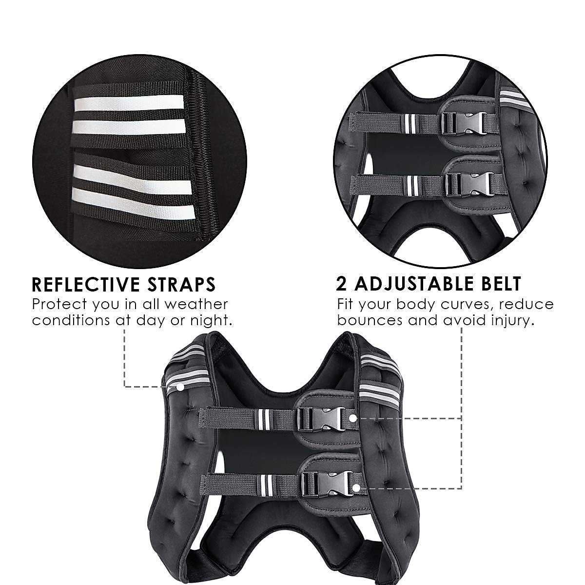 Prodigen Weighted Vest for Women and Men 12 Lbs with Reflective Stripe and Double Adjustable Buckle Straps Weight Vests for Strength Training, Jogging, Cardio, Weight Loss, Muscle Building, Black