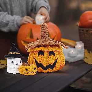 Blyrbnom Crochet Kit Beginners for Adults,Crochet Animals Kits with Step-by-Step Video Tutorials for Kids,Crochet Starter Kit for Beginners,DIY Knitting Supplies (Pumpkin Elf)