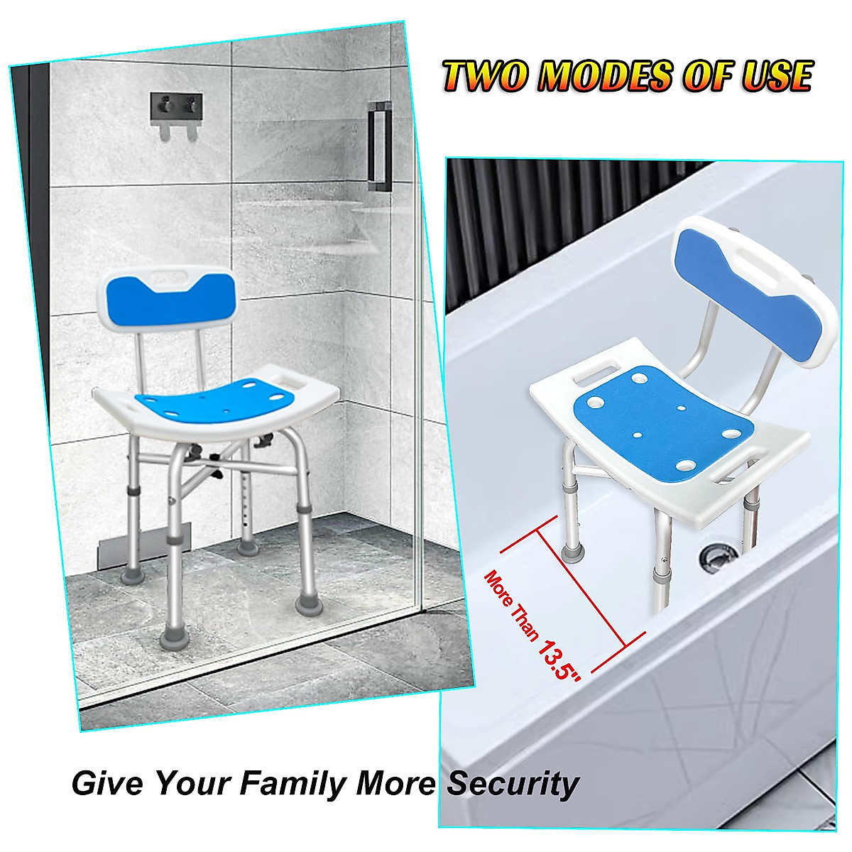 Bcareself Shower Stool with Back Heavy Duty Shower Chair for Inside Shower 500lb Narrow Bathtub Shower Saet with Height Adjustable Tool-Free Assembly for Elderly Seniors Disabled Handicap Pregnant