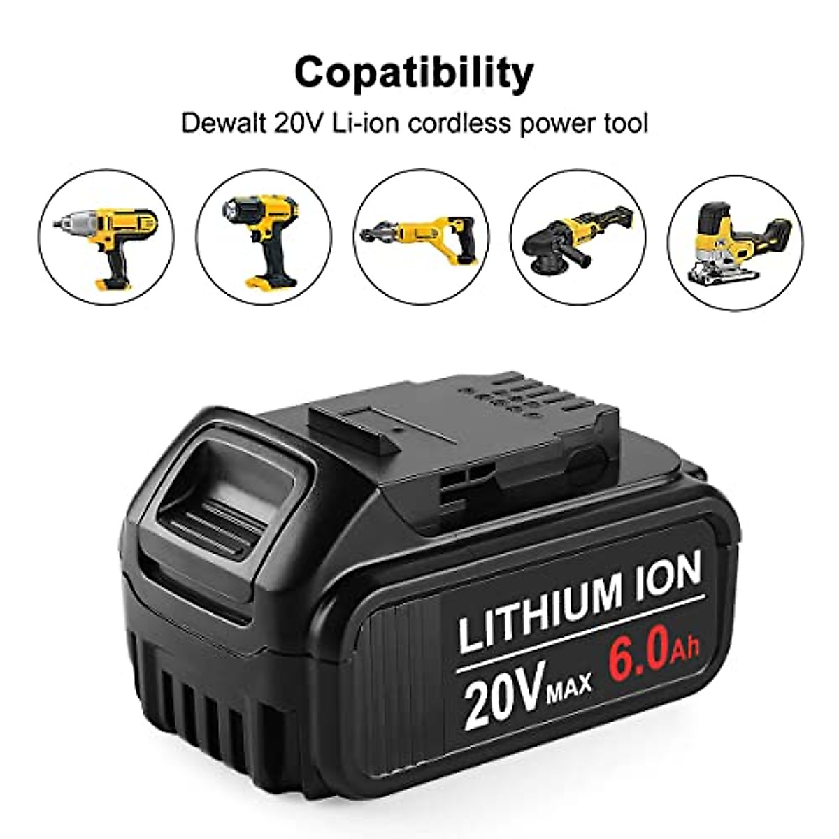 Energup 2Pack 6.0Ah Replacement Dewalt 20V MAX XR Battery + DCB118 Charger DCB107 DCB105 DCB101 DCB115 for Dewalt 20V Battery DCB204 DCB206 DCB180 DCD985B DCB200 DCD/DCF/DCG Dewalt 20V Battery