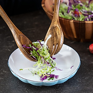 JF JAMES.F Wooden Salad Bowl, 12'' Acacia Wood Large Salad Bowl Set Big Salad Serving Bowl with Serving Utensils