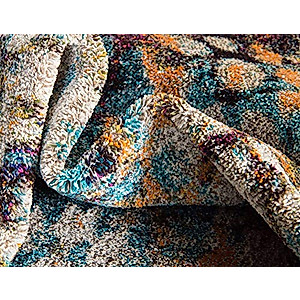 Unique Loom Vita Collection Traditional Over-Dyed Saturated Floral Medallions Area Rug, 9 x 12 ft, Turquoise/Ivory