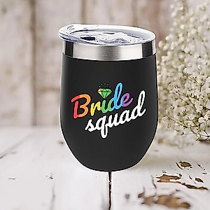 Mighun LGBT Pride Gay Lesbian Wine Tumbler with Lid Bride Squad Rainbow Lgbtq Vacuum Coffee Tumbler Stainless Steel Coffee Cup for Cold & Hot Drinks Wine Coffee Cocktails Beer 12 Oz
