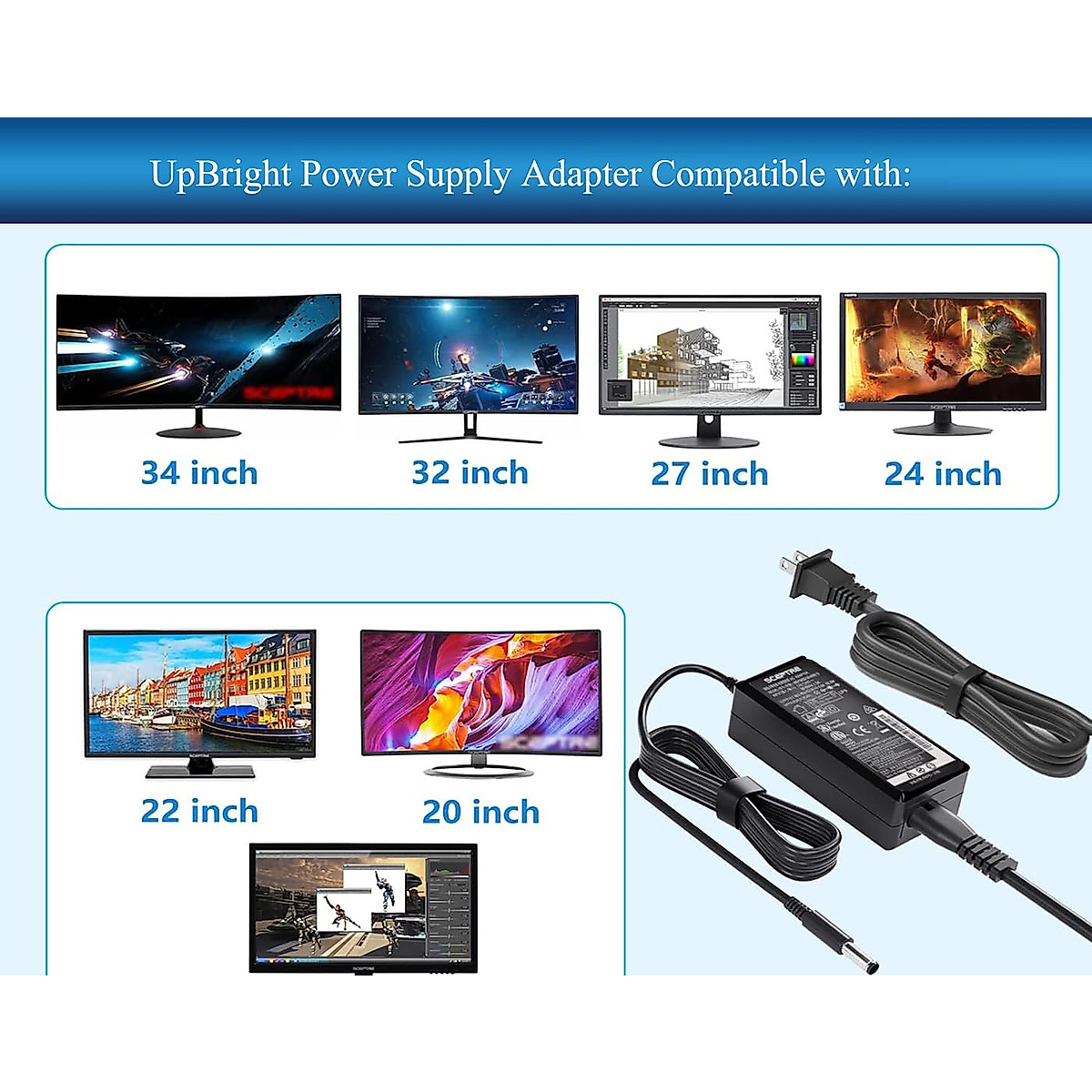 OEM UL Genuine Parts 12V 4A AC/DC Adapter Compatible with Sceptre 20 22 24" 27" 32" T24 F22 F24 C248W 1920RN C278W C325W C328W E165W E205W E225W E248 E248W LED LCD Monitor BSY065S1204002D 2.5A 3A Cord