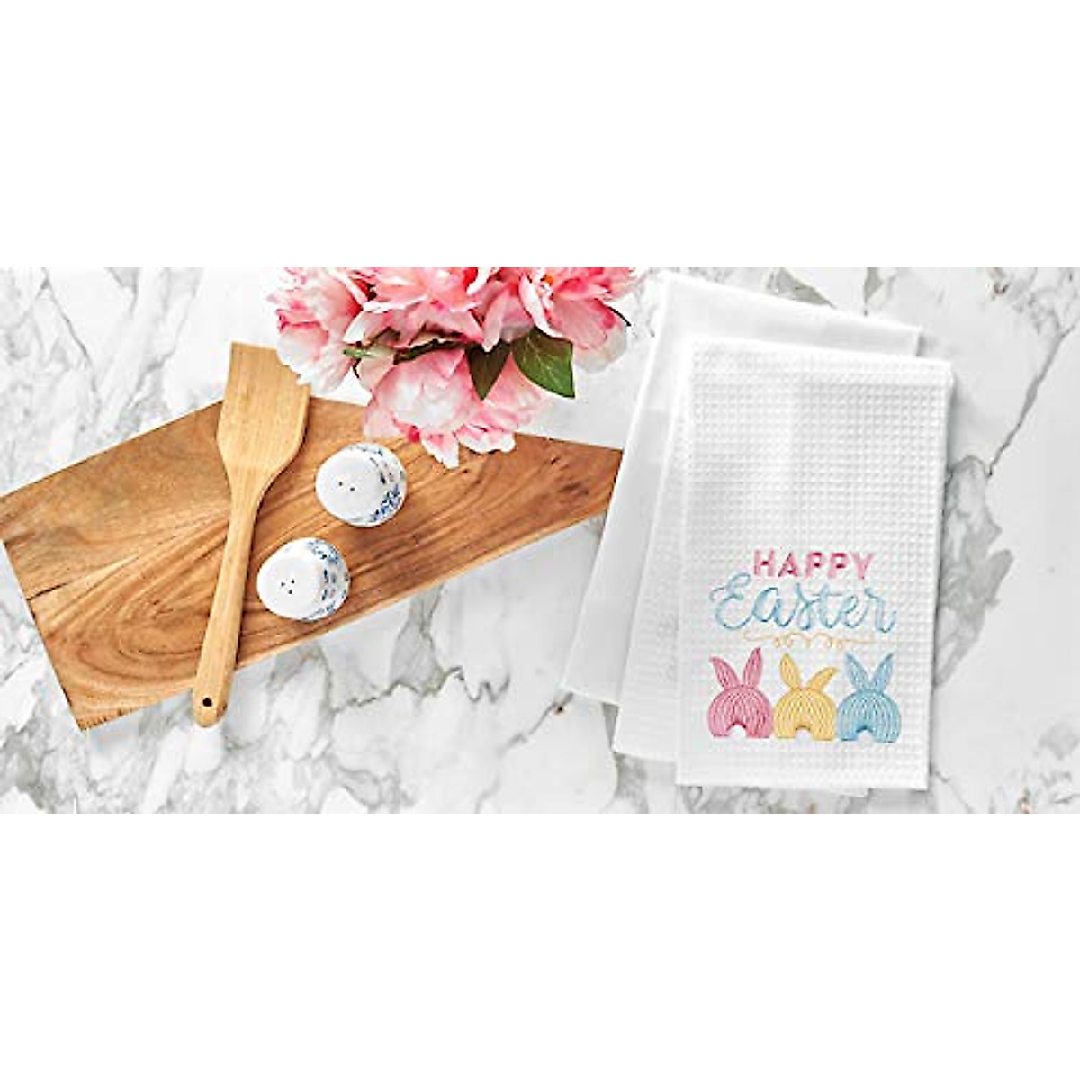 C&F Home Bunny Bum Kitchen Towel White Easter 18" X 27" Embroidered Waffle Weave Machine Washable Decor Decoration 18" x 27" White