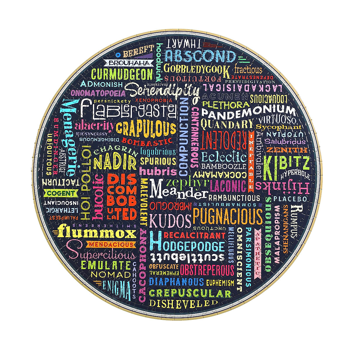 eeBoo: Piece and Love 500 100 Great Words Piece Round Circle Jigsaw Puzzle, Puzzle for Adults and Families, Glossy, Sturdy Pieces and Minimal Puzzle Dust