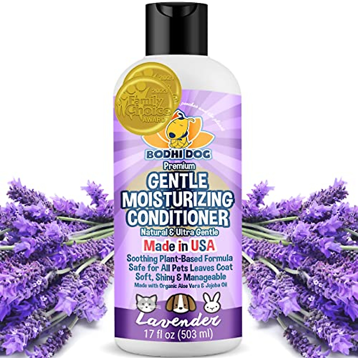 Premium Natural Moisturizing Dog Conditioner | Conditioning for Dogs, Cats and More | Soothing Aloe Vera & Jojoba Oil | 1 Bottle 17oz (503ml) (Lavender)