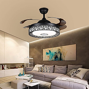 Razaban 42 inch Ceiling Fan Light with Bluetooth Speaker and Remote Control, Modern 3-Color Dimming Chandelier Mute Ceiling Fans with Lights for Bedroom Dining/Living Room (42inch-Black)