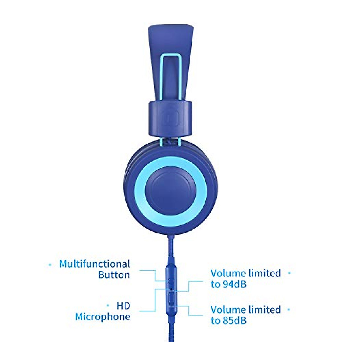 POWMEE P10 Kids Headphones with Microphone Stereo Headphones for Children Boys Girls,Adjustable 85dB/94dB Volume Control Foldable On-Ear Headphone with Microphone for School/PC/Cellphone(Blue)