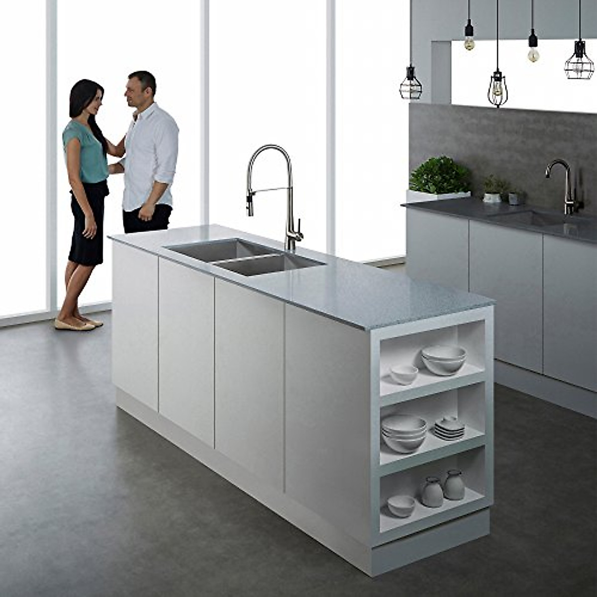 KRAUS Pax 31 1/2-inch 16 Gauge Undermount 50/50 Double Bowl Stainless Steel Kitchen Sink, KHU322