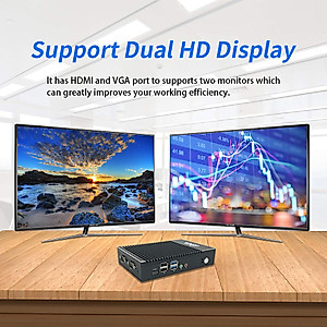 VNOPN Fanless Mini PC AMD A6 1450 up to 1.4GHz, Windows 10 Pro Small Desktop Computer 4GB DDR3 64GB SSD, Dual Display, 2.4G WiFi, Gigabit Ethernet, RS232 COM, USB3.0, Type-C, Auto Power On
