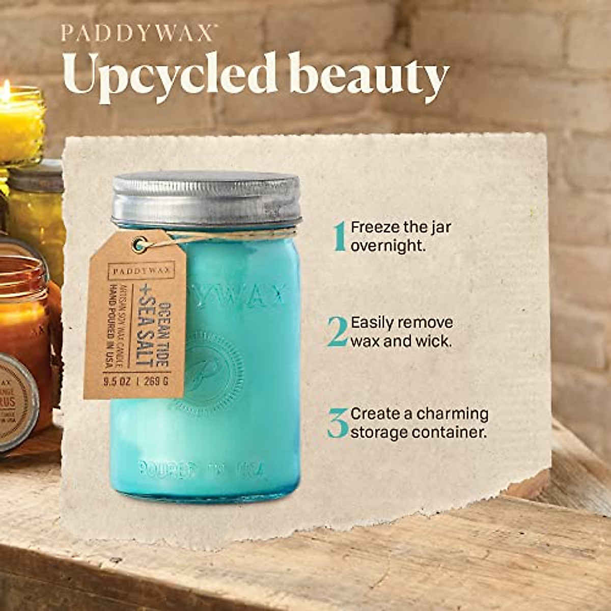 Paddywax Relish Artisan Hand-Poured Scented Candle, 9.5-Ounce, Ocean Tide + Sea Salt