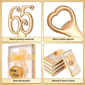 24Pcs Golden 65 Bottle Openers for 65th Birthday Party Favors Rhinestones Decorations for Wedding Anniversary Gifst Souvenrs or Keepsaks for Guests