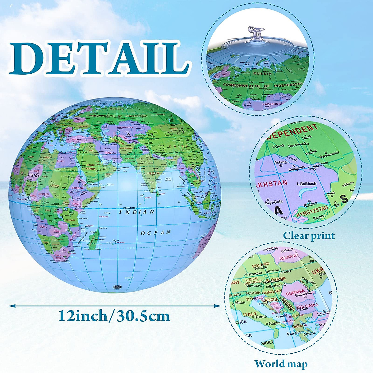 Sotiff 24 Pack 16 Inches Inflatable World Globe Beach Balls Blow up Earth Beach Ball Large Pool Toys for Party Birthday Party Favor Luau Decorations