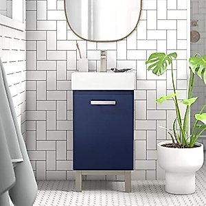 LUCA Kitchen & Bath LC17XBP Brielle 16.5” Single Sink Bathroom Vanity Porcelain Countertop-Freestanding or Wall Mounted, Midnight Blue