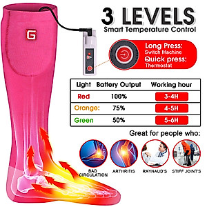 Autocastle Women Girls Battery Socks Rechargeable Electric Heated Socks,Battery Powered Heat Insulated Socks Kit Winter Warm Thermal Heating Socks,Cold Weather Battery Sock Ski Hunt Foot Warmer,Pink