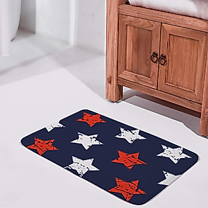 ZHONGJI Non-Slip Bath Mat Bath Rug ﻿Hand Drawn Stars Blue Red White Memory Foam Soft Rubber Back Floor Mats Dry Fast Machine Washable Hotel Bathroom 36 x 24 Inch