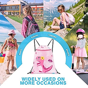 WAWSAM Dinosaur Drawstring Backpack - 13" x 18" Sports Gym Bag Waterproof Beach Swimming Travel Sackpack Birthday Christmas Gift with Zippered Pocket