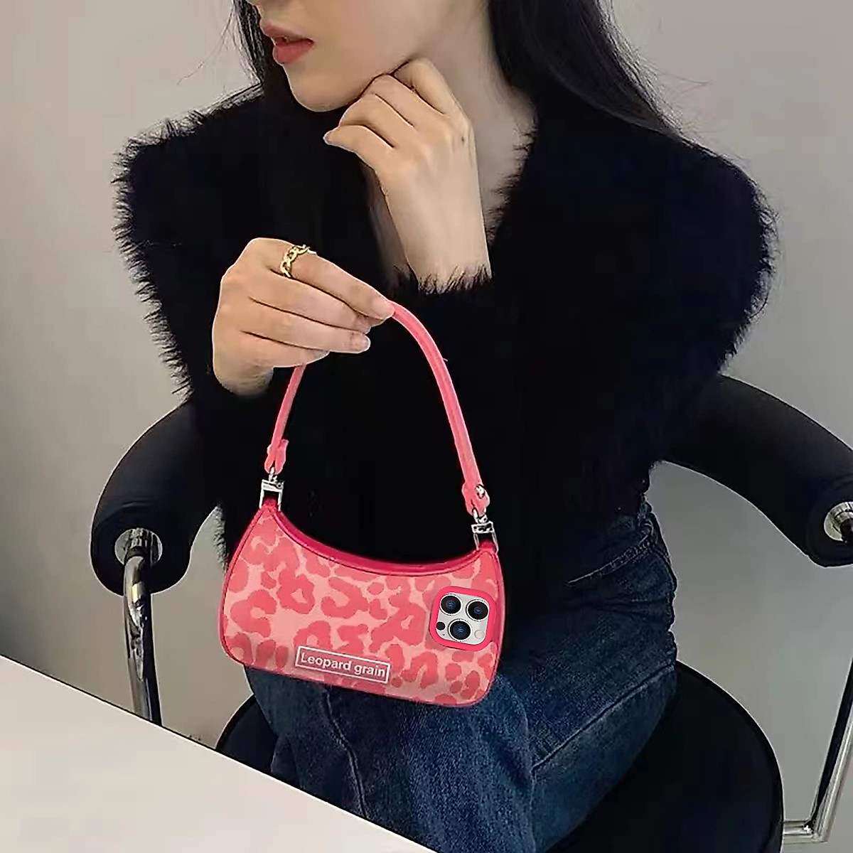 Compatible with iPhone 13 Pro Max Case Cute Aesthetic Pink Leopard Print Wallet-Shaped with Strap Bracelet Chain Shockproof Protective Case for Women Girls