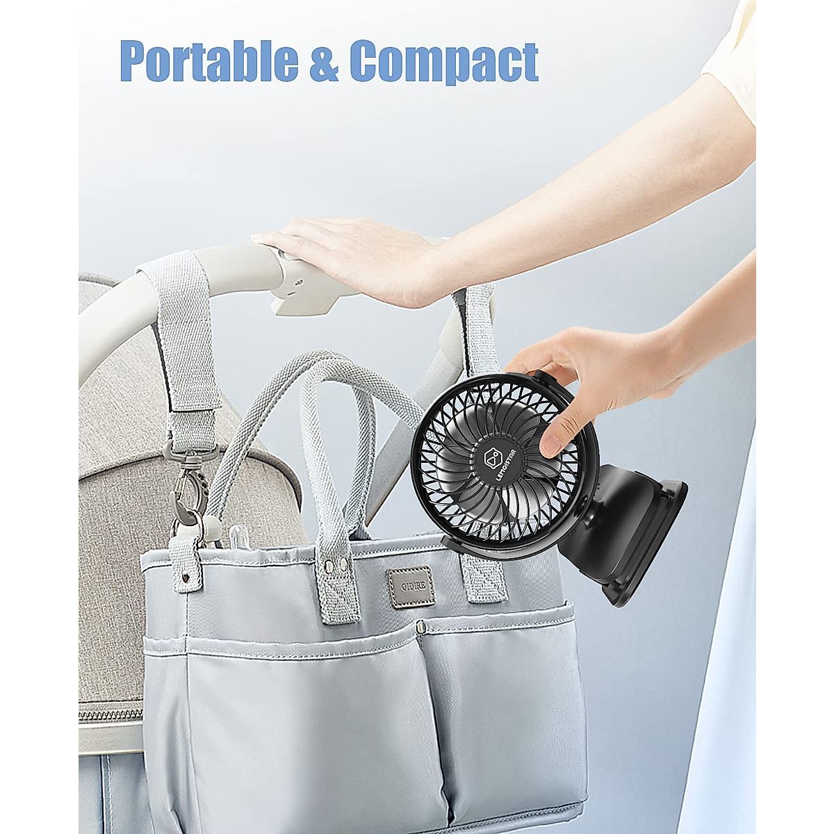 LEMOISTAR AA Battery Operated Clip on Fan, Stroller Fans, USB Powered Portable Desk Fan 4 Speeds Personal Golf Cart, Small Table Fan, Wireless, for Camping Hurricane Office Bed-Black