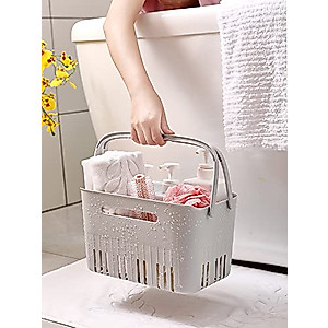 3 Packs Portable Plastic Storage Baskets,Eyluck Plastic Organizer Storage Baskets with Handles,Shower Caddy Basket Organizer Bins for Kitchen Bathroom-11 x 7.7 x 6.2 Inch ,Grey