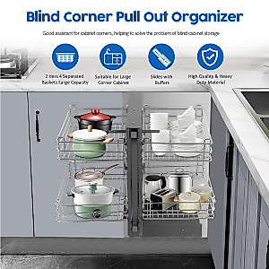 Xverycan Modern Cabinet Corner Organizer, 2-Tier 4-Basket Pull Out, Soft Close, 26.7"L x 18.1"W x 22.4"H