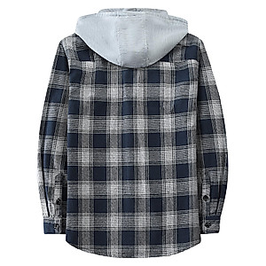 Puwasa Flannel Hoodies for Men,Men's Plaid Shirts Casual Long Sleeve Lightweight Flannel Shirt Jacket for Men Blue Large
