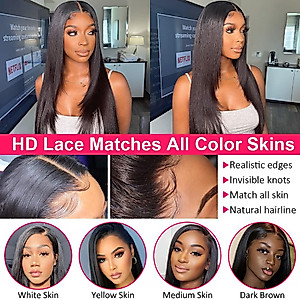 RESHOWBEAUTY Lace Front Wigs Human Hair Straight 13x4 Frontal For Black Women With Baby 180% Density Transparent Brazilian Virgin Wig Pre plucked Natural Color (24 Inch)