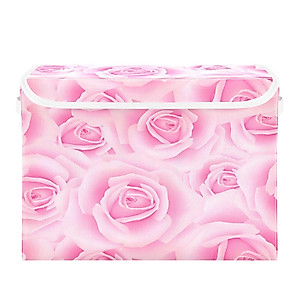 ALAZA Seamless Pattern with Pink Roses Storage Bins with Lids,Fabric Storage Boxes Baskets Containers Organizers for Clothes and Books