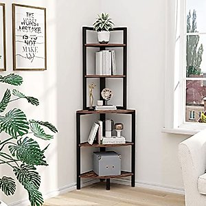 Bigbiglife Corner Shelf Stand, Corner Bookshelf for Storage and Display, Industrial Corner Ladder Shelf, Rustic Brown