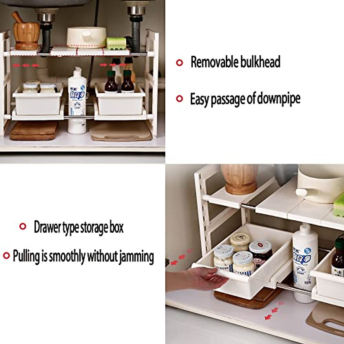 Meonddizio Under Sink Organizers and Storage with Sliding Drawer,Expandable Under Sink 2 Tier (Expand from 22 to 28 inches),2 pack Drawers for Kitchen/Bathroom/Bedroom/Office.