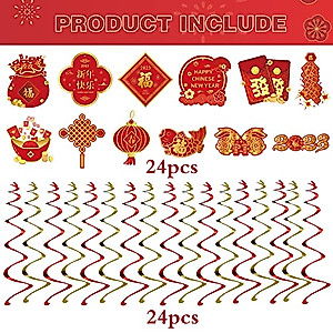 48 PCS Chinese New Year Decorations Hanging Swirls - Chinese New Year Party Hanging Decor - 2023 Festival of Rabbit Year Spring Festivals Supplies, Chinese New Party Decorations