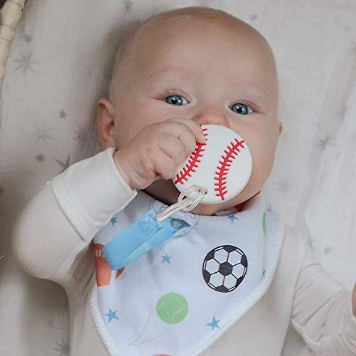 Silli Chews Teethers for Babies BPA Free - Silicone Baseball and Soccer Ball Baby Teether Toys 2" Sports Teething Gift Set