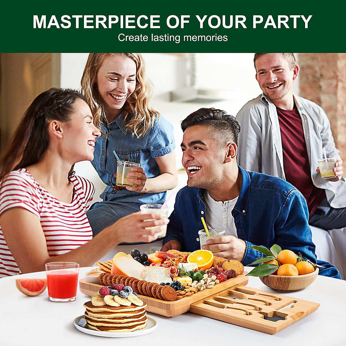 Greenual Extra Large Charcuterie Boards, Bamboo Cheese Board and Knife Set, Charcuterie Board Set and Cheese Tray Platter - House Warming Gifts New Home, Gifts for Couple, Bridal Shower Gift for Women