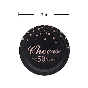 Pandecor Rose Gold 50th Birthday Party Supplies 50PCS Disposable Paper Plates 7 Inch Dessert Plates for 50 Years Anniversary Party