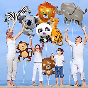 8 Pcs Safari Animal Balloons Jungle Safari Birthday Party Decorations Giant Elephant Lion Monkey Panda Zebra Animal Foil Balloons Safari Balloons for Boys Wild One Baby Shower Zoo Party Decorations