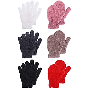 SATINIOR 6 Pairs Toddler Knitted Gloves Kids Winter Warm Stretchy Mittens Soft Lightweight Mittens for Boys and Girls (Multicolored,for 1-3 Years Old)