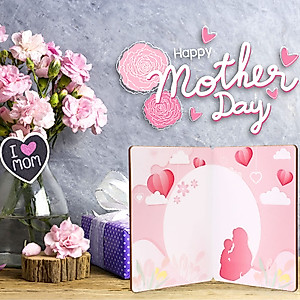 HOWAF Mother's Day Greeting Card, Best Mum Ever Wooden Card for Mother's Birthday Gift, Real Bamboo Heart Printed Greeting Cards for Happy Mother's Day Celebration, Wooden Greeting Card To My Mum