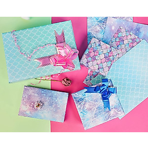 U'COVER Birthday Wrapping Paper for Girls Boys Kids Baby Shower Women Men Mermaid Scale Scallop Galaxy 12 Folded Sheet 4 Style Pattern Gift Wrapping Paper for Wedding Graduation Anniversary 20×29inch