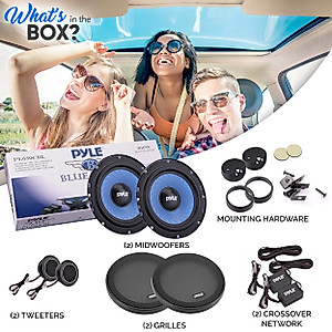 Pyle Two-Way Component Speaker System - One Pair 6.5" Two-Way Component Kit, Non-Fatiguing Butyl Rubber Surround, 360 Watts w/ 4 Ohm Impedance and 1" High-Temperature ASV Voice Coil - PL650CBL