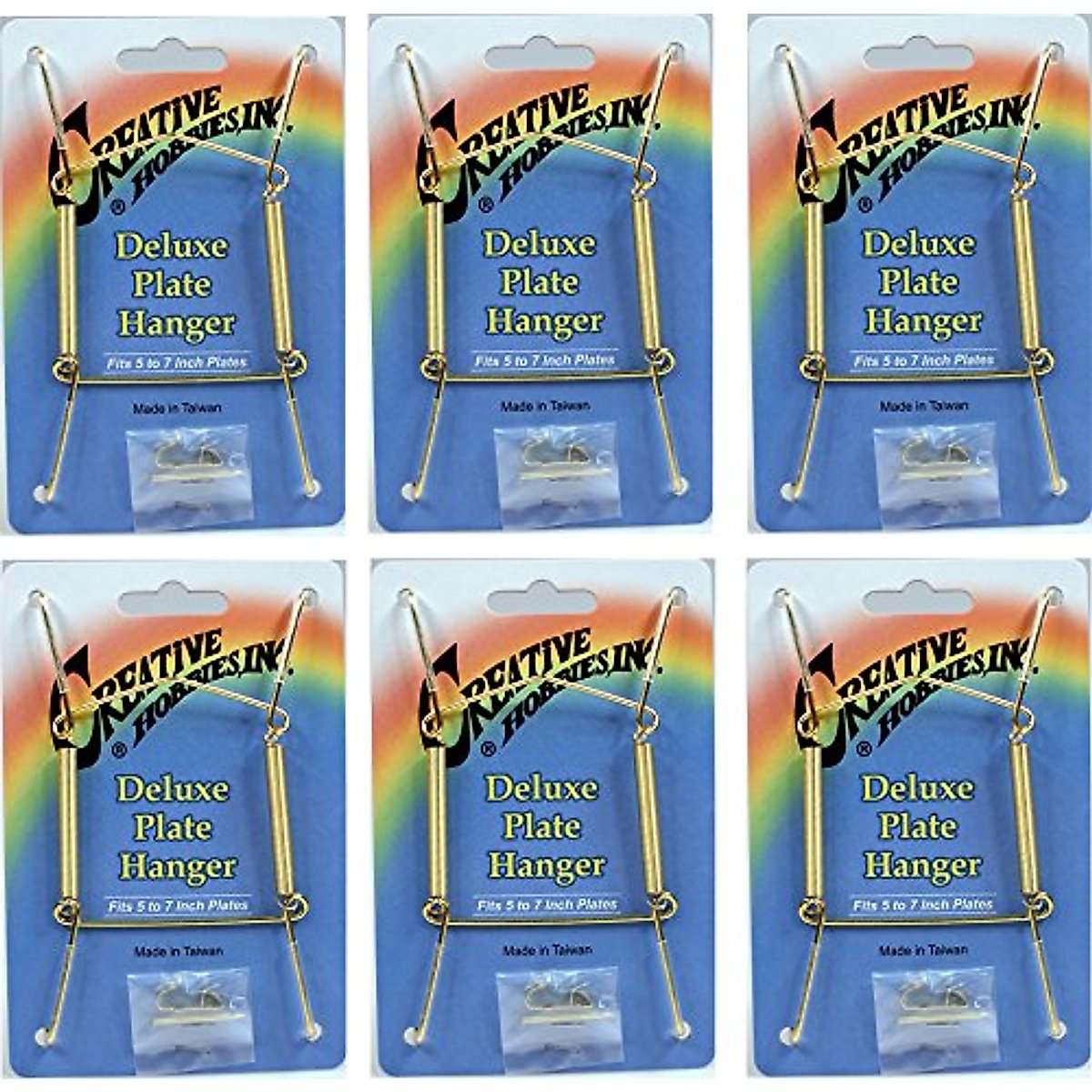 Creative Hobbies Deluxe Plate Display Hangers, Spring Style- Assembled & Ready to Use -Hold 5 to 7 Inch Plates- Gold Wire Spring Type, Hanger Hooks & Nails Included -Pack of 6 Hangers