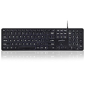 Perixx PERIBOARD-331 Wired Backlit USB Keyboard, Slim Design with Big Font Keys, White Illuminated LED, US English Layout