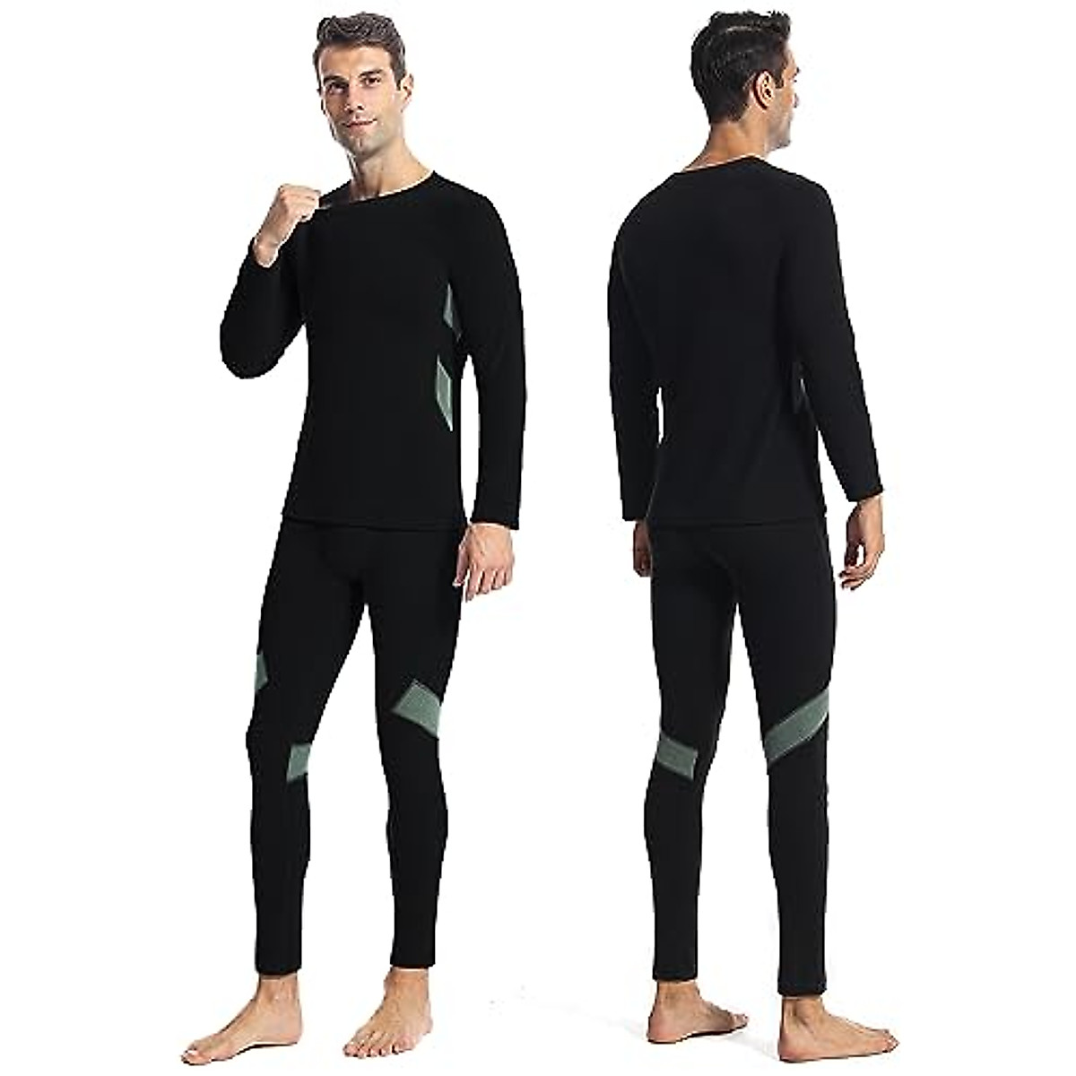 Runhit Thermal Underwear for Men Base Layer Cold Weather Mens Long John Winter Pants and Shirts Thermal Set Medium Black