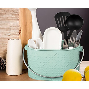 CLEENTABLE Farmhouse Chic Utensil Caddy, Green, Galvanized Steel, 10 x 6.5 x 5.5 inches, 4 Compartments, 2 lbs Capacity