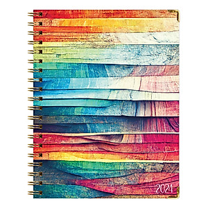 Global Printed Products, HARDCOVER 2024 Planner: (November 2023 Through December 2024) 8.5"x11" Daily Weekly Monthly Planner Yearly Agenda Bookmark, Pocket Folder & Sticky Note Set (Rainbow Oak)