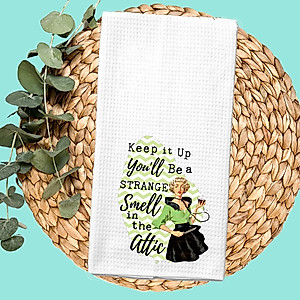 Keep it Up and You'll Be the Strange Smell in the Attic Funny Vintage 1950's Housewife Pin-up Girl Waffle Weave Microfiber Towel Kitchen Linen Gift for Her BFF