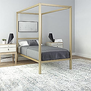 DHP Modern Metal Canopy Platform Bed with Minimalist Headboard and Four Poster Design, Underbed Storage Space, No Box Spring Needed, Twin, Gold
